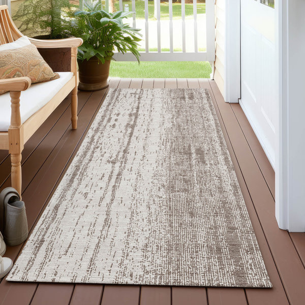 Langley Street Malek Abstract Machine Woven Polyester Indoor / Outdoor Area Rug in White/Taupe ...